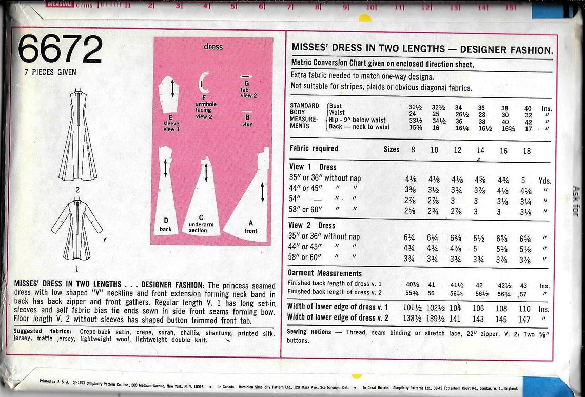 Vintage 1970s Simplicity 6672 Designer Evening DRESS Sewing - Etsy