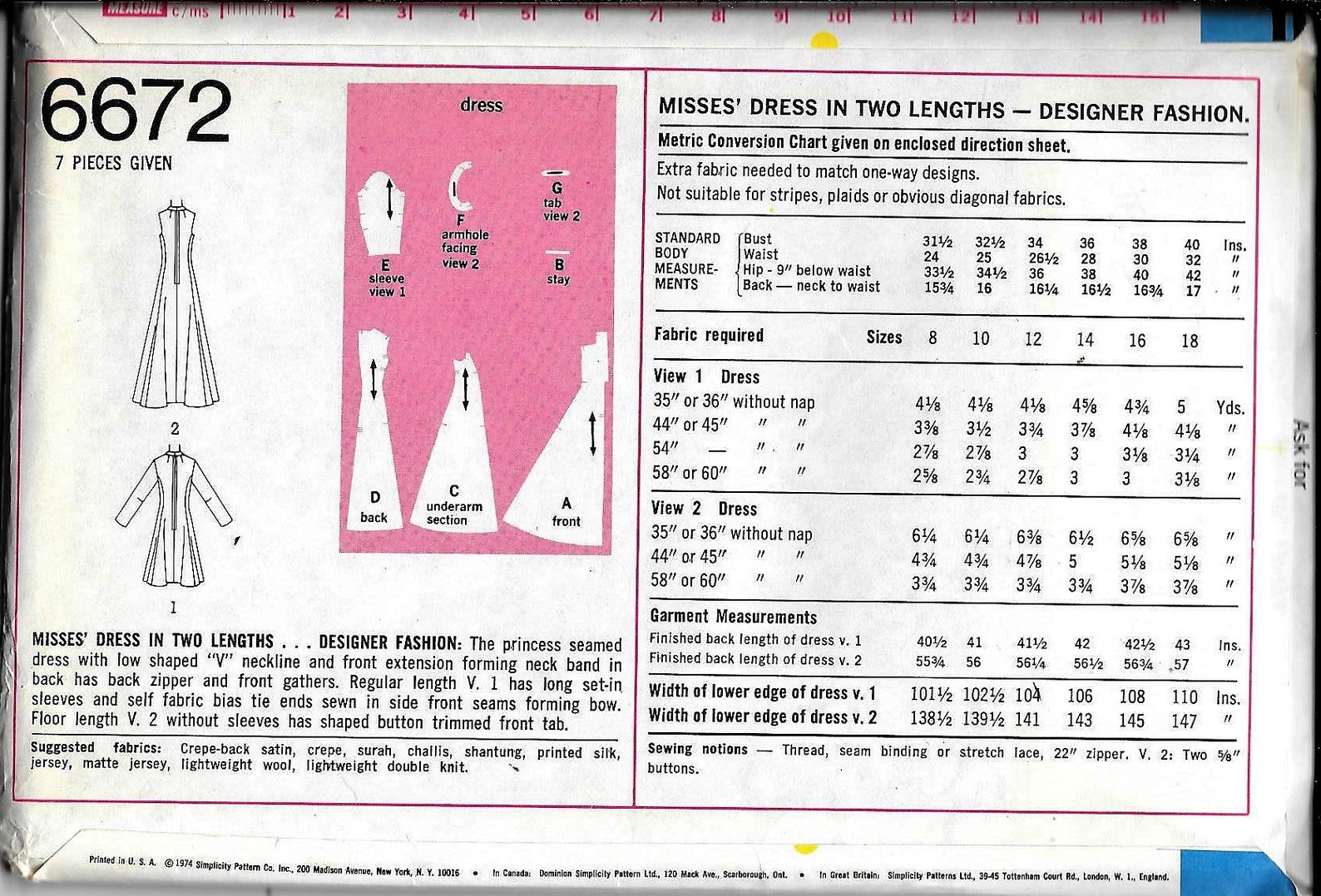 Vintage 1970s Simplicity 6672 Designer Evening DRESS Sewing - Etsy