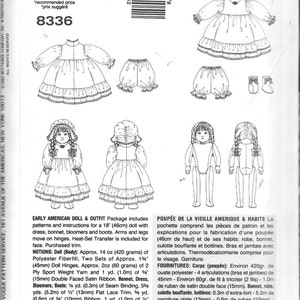 Early American Vogue 8336 Craft 18" Girl Doll & Dress Sewing Pattern ...