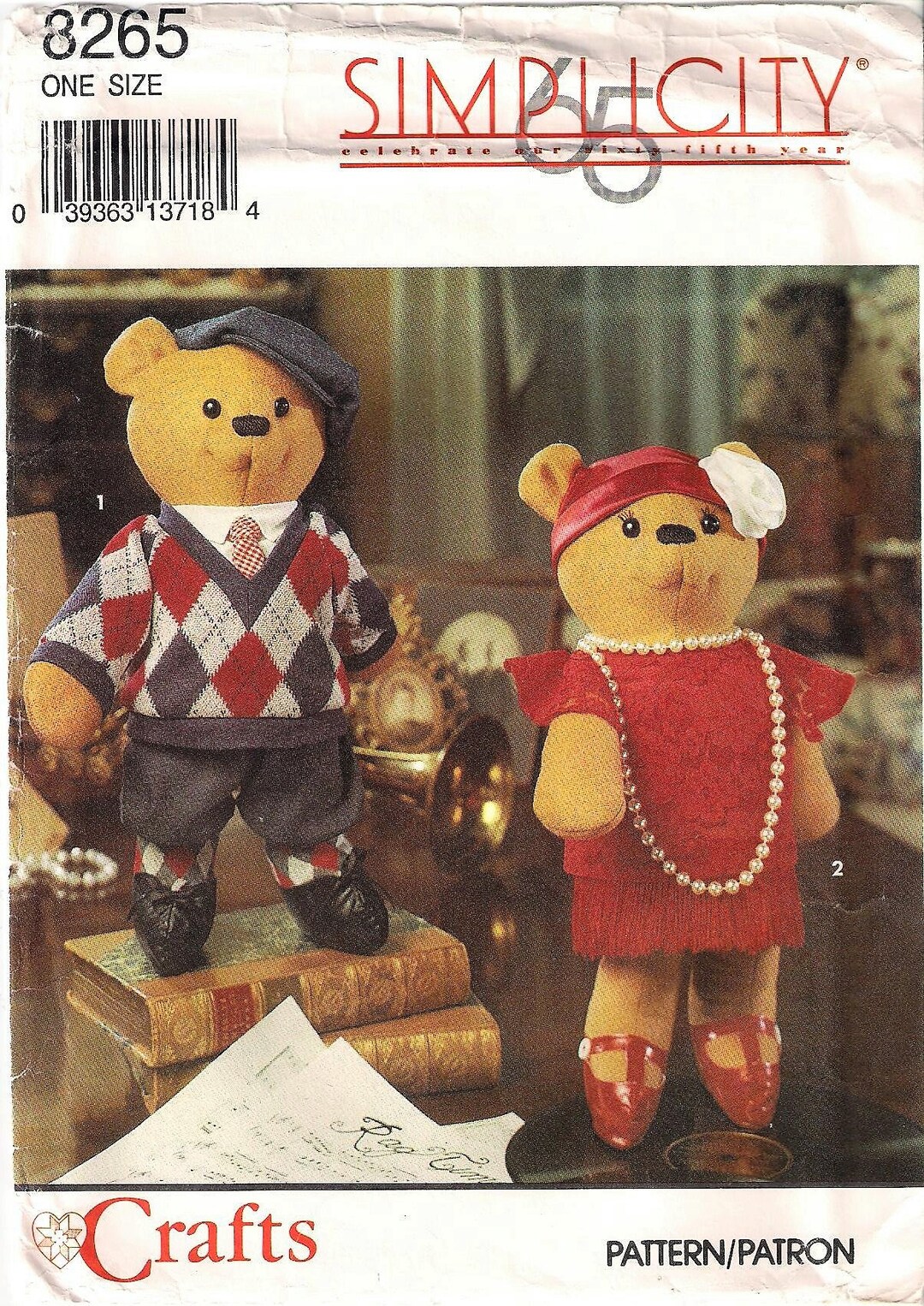 Vintage Simplicity 8265 Crafts Sew and Make 15" Flapper Teddy Bears and ...