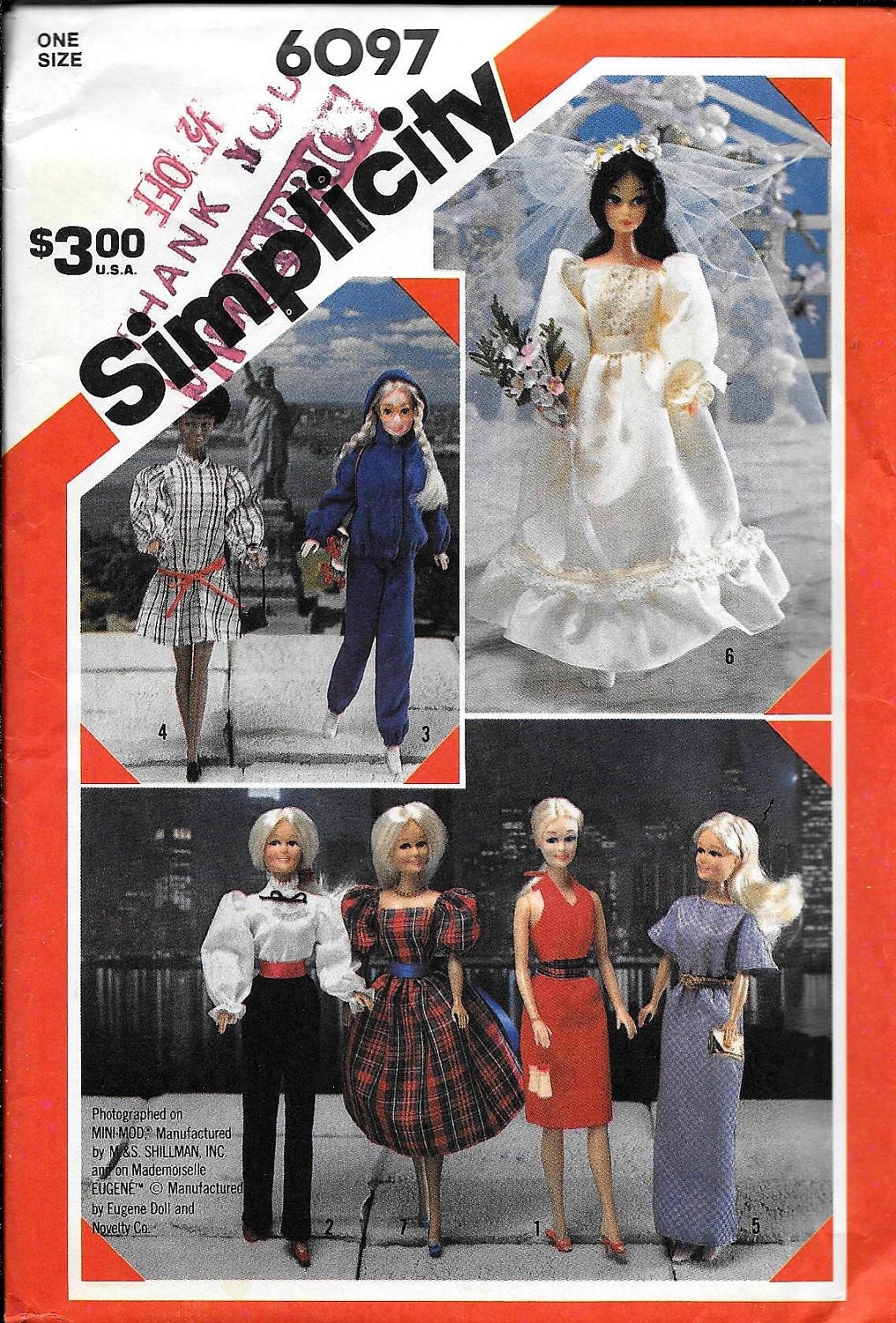 Simplicity 6097 UNCUT Barbie Doll Wardrobe Wedding Gown Veil Dress ...