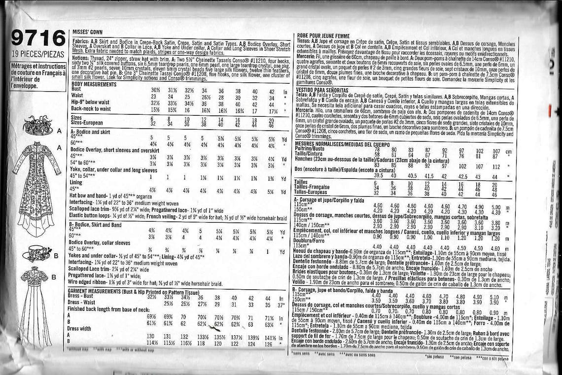 Simplicity 9716 Victorian Wedding Costume Titanic Dress Gown | Etsy