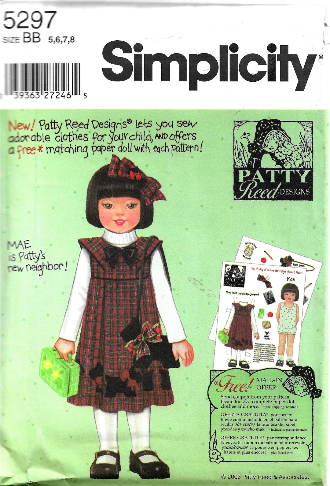 Simplicity 5297 Girls Patty Reed Design MAE Jumper BOW Bag & Paper Doll ...