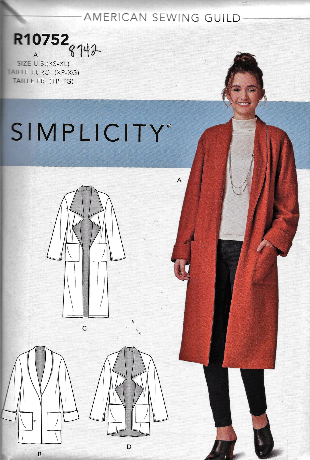 Simplicity R10752 / 8742 Open Front Cardigan Sewing Pattern UNCUT Size ...