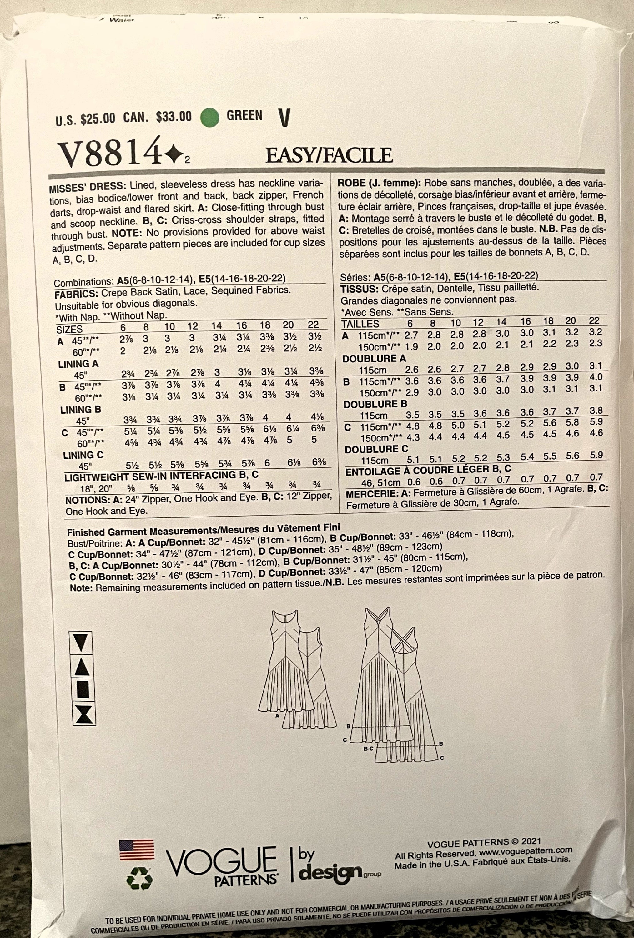 Vogue V8814 Evening Dress Sewing Pattern UNCUT Plus Size 14, 16, 18, 20 ...