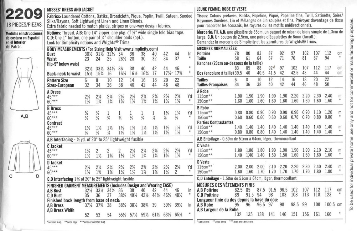 Simplicity 2209 / 0459 LISETTE Dress and Jacket Sewing Pattern | Etsy