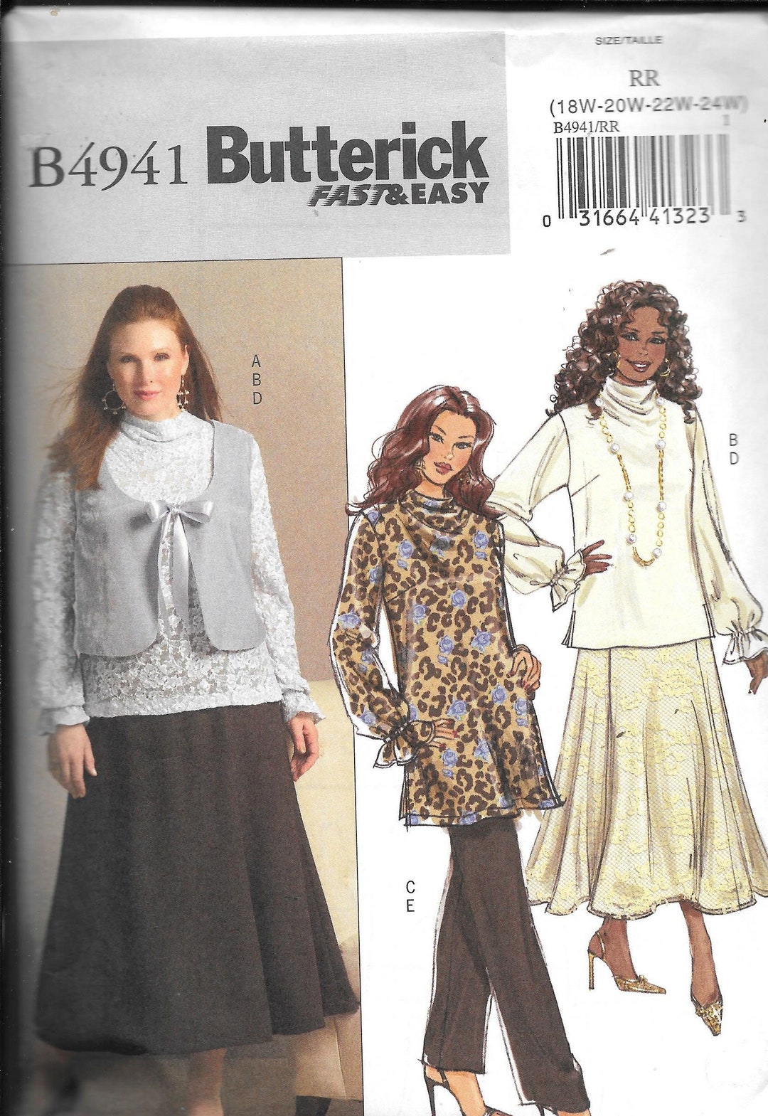Butterick B4941 Womens Vest Blouse Tunic Skirt Pants Sewing Pattern ...