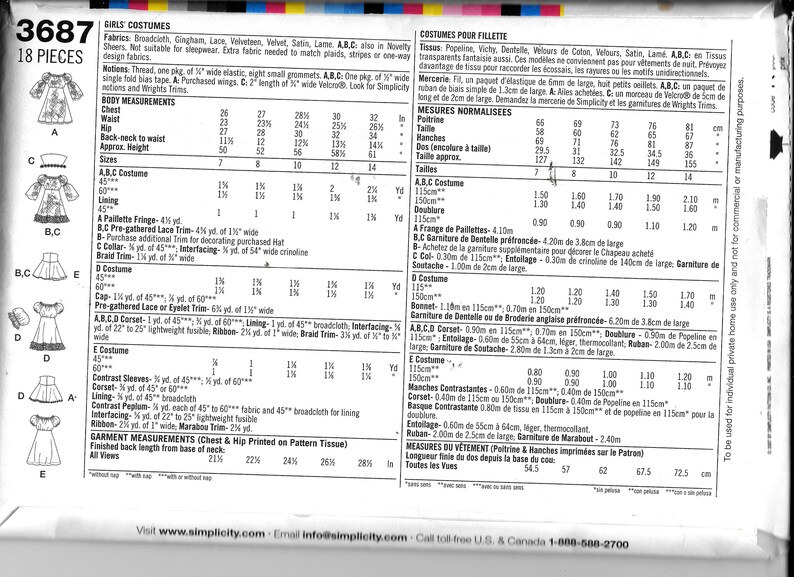 Simplicity 3687 Elaine Heigl Childrens Girls Pirate Santa Witch Sewing ...