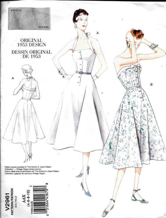 Vogue V2961 Retro 1950s Halter Strapless Dress Sewing Pattern - Etsy