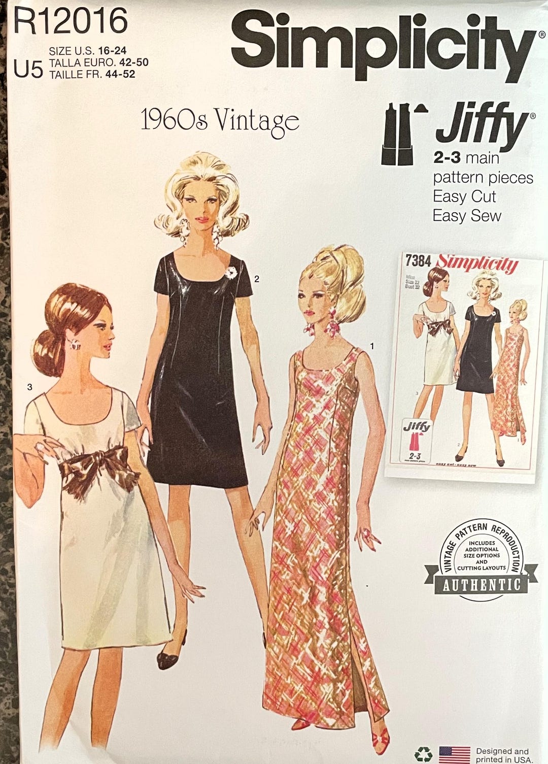 Simplicity R12016/9884 Vintage 1960s Jiffy Dress Sewing Pattern UNCUT ...