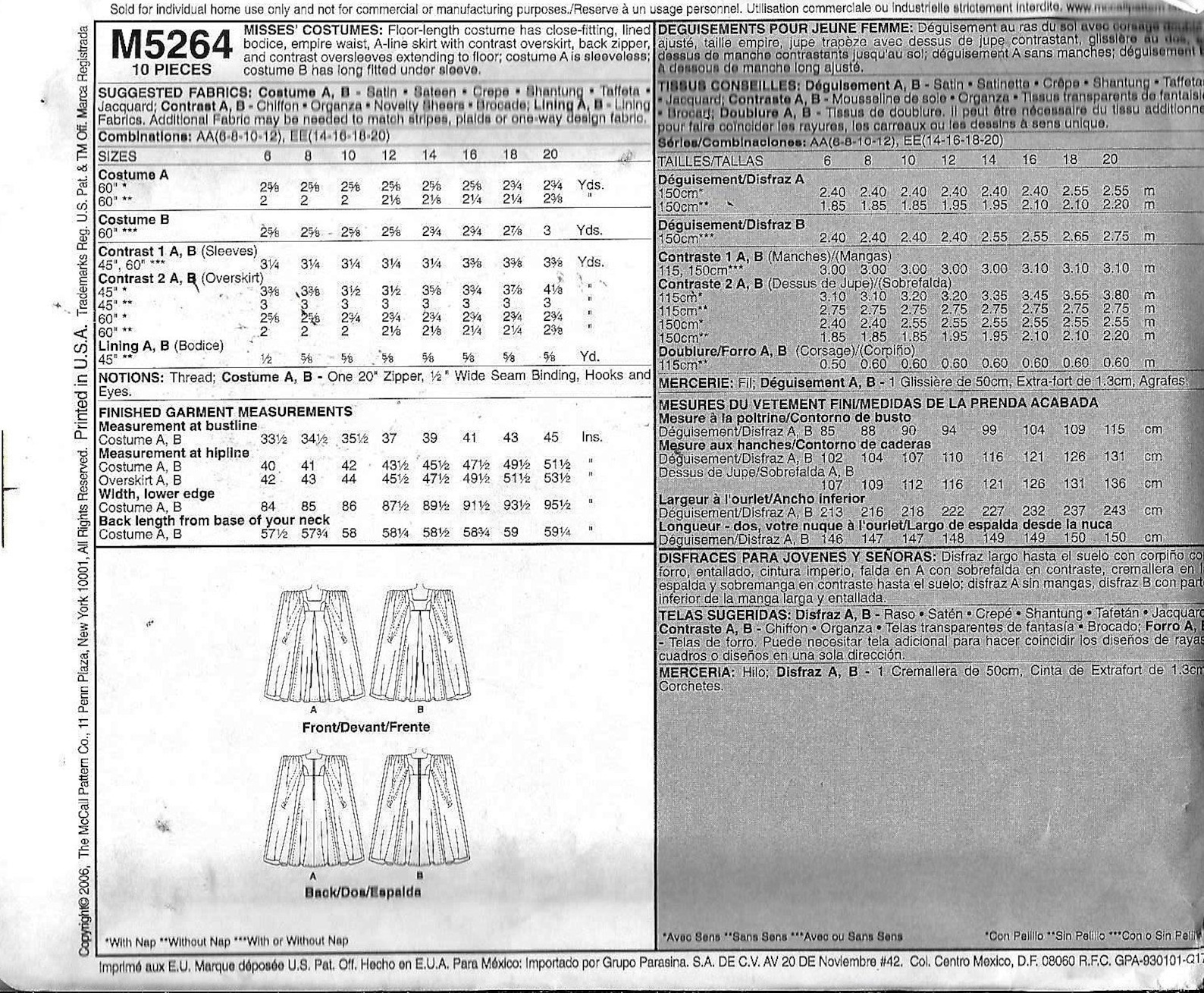 Mccall's Costumes M5264 Long Medieval Renaissance Japanese Style Dress ...