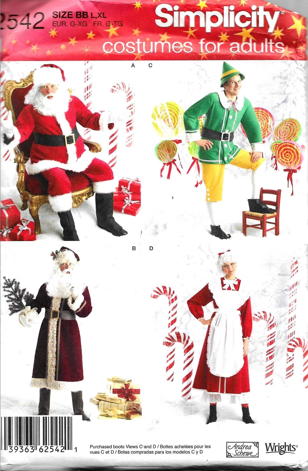 Simplicity 2542 Santa Elf Mrs Claus Costume Sewing Pattern UNCUT ...