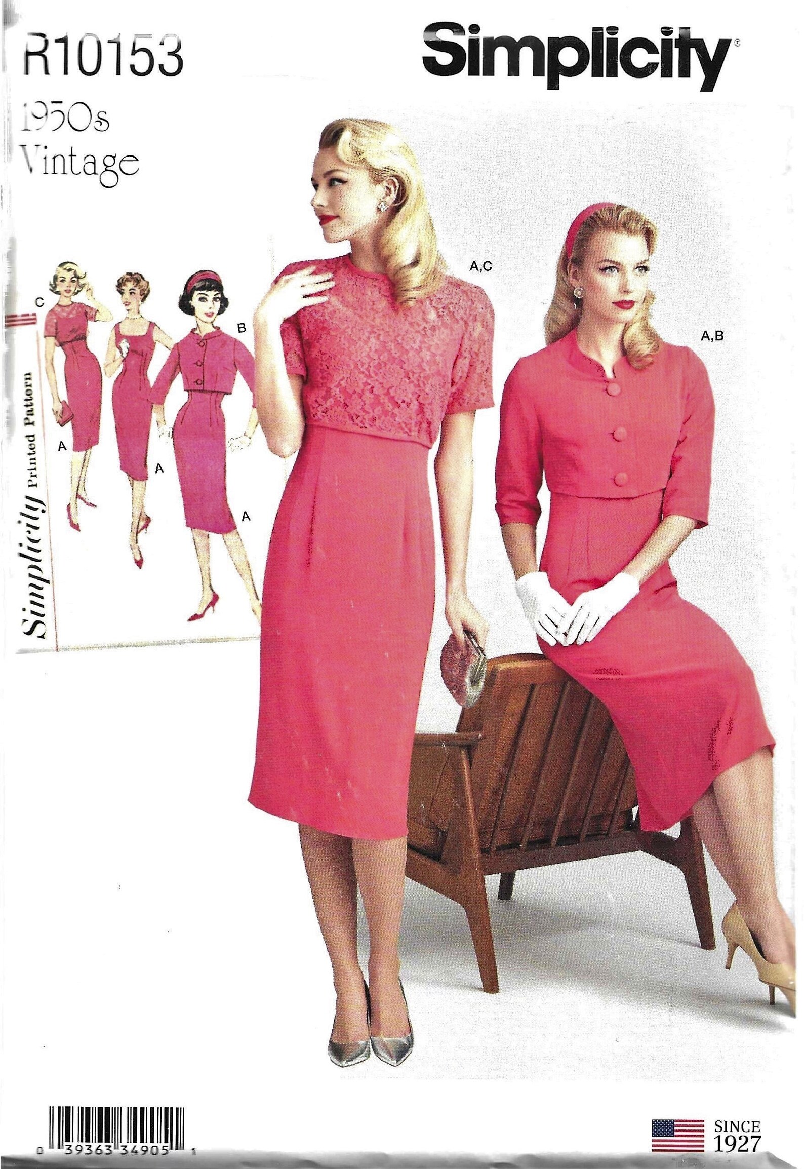 Simplicity R10153 Misses 1950s Vintage Dress and Jacket Sewing Pattern ...