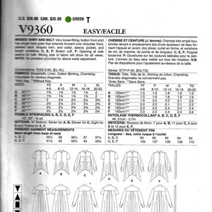 Vogue V9360 Easy Shirt and Belt Sewing Pattern 9360 UNCUT Size XS, S, M ...