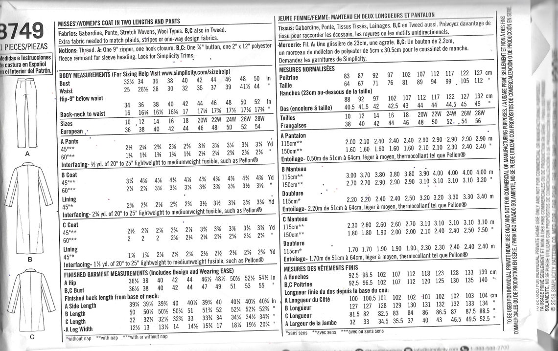 Simplicity 8749/ R10017 Mimi G Style Designer Coat and Pants - Etsy