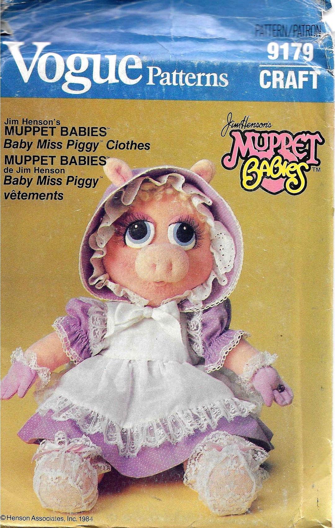Vintage Vogue 9179 Jim Henson's Muppet Babies Miss Piggy Doll Clothes ...