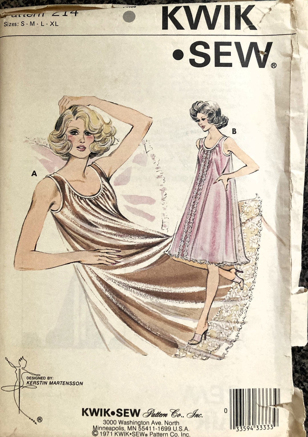 Vintage Kwik Sew 214 Misses Nightgown Sewing Pattern UNCUT Size S, M, L ...