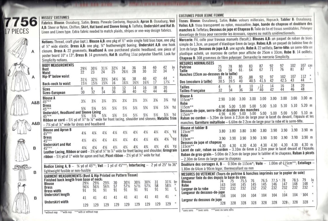 Simplicity 7756 Sewing Pattern Women's Renaissance Costume | Etsy