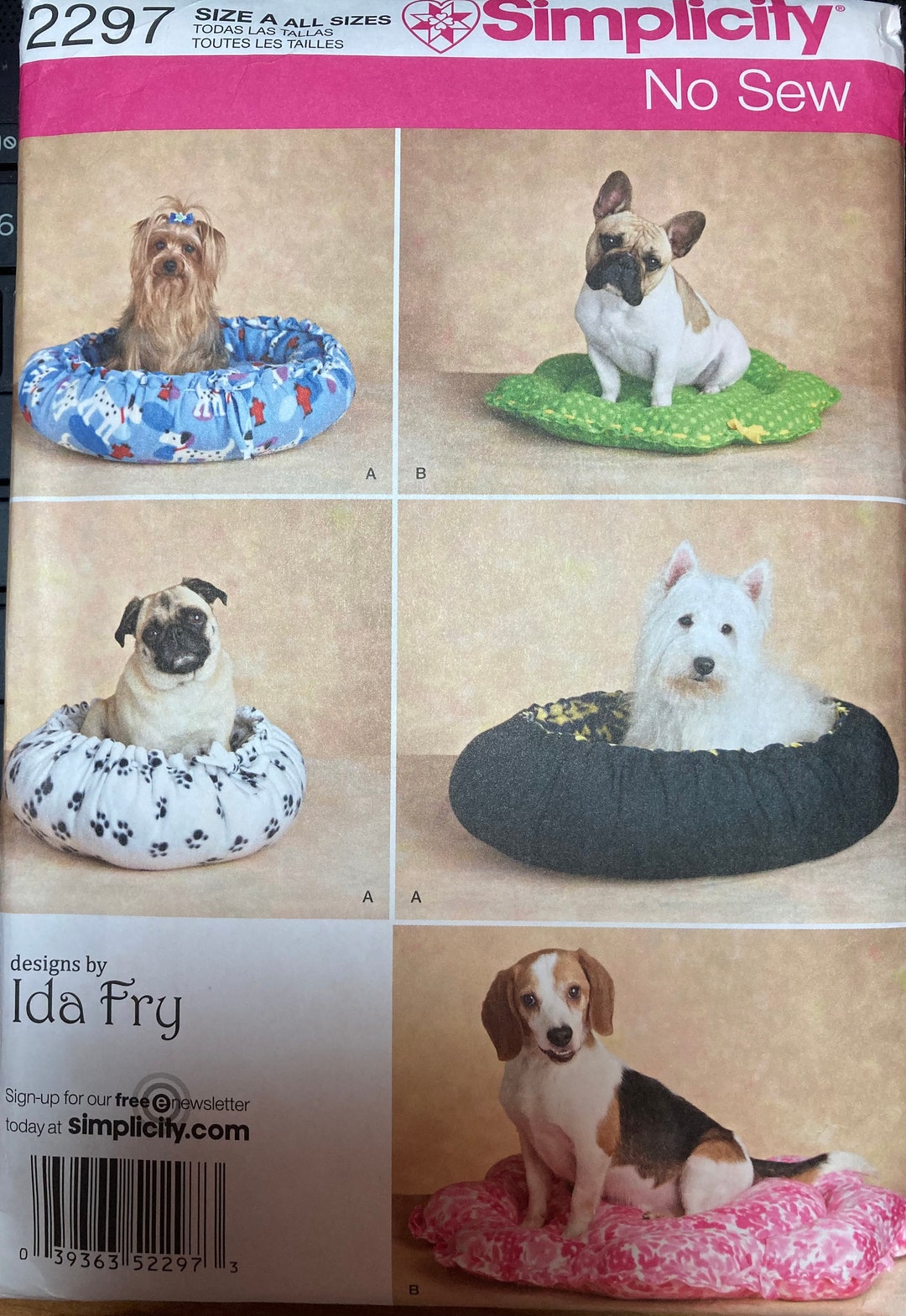 Simplicity 2297 Ida Fry Dog Puppy Bed Pillow Cushion Sewing Pattern UNCUT - Etsy