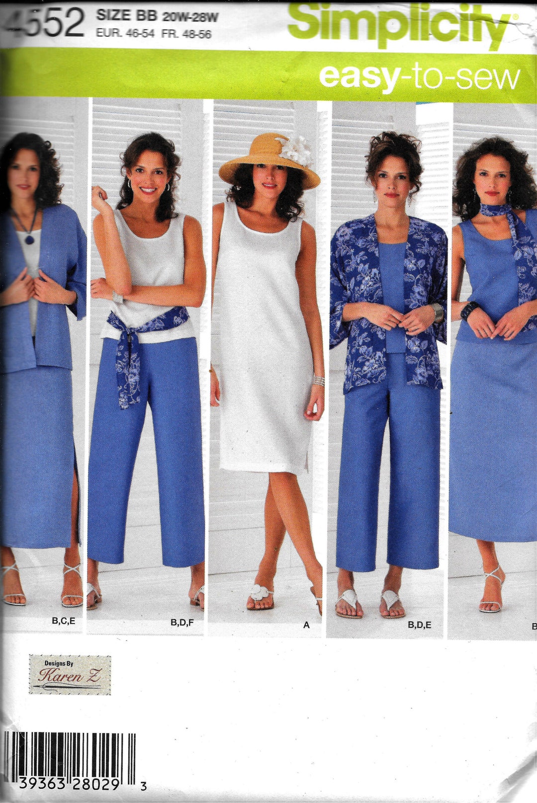 Simplicity 4552 Tank Top Dress Kimono Jacket Cropped Pants Sewing ...