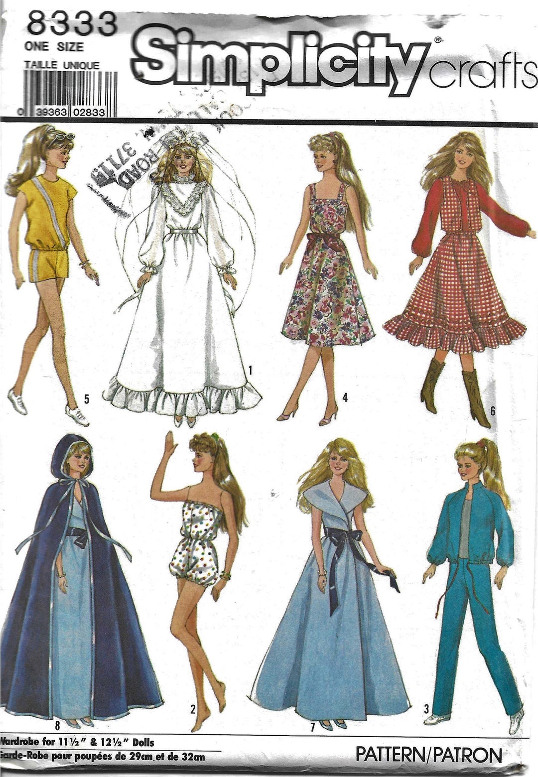 Vintage Simplicity 8333 Barbie, Darci Doll Clothes Sewing Pattern UNCUT ...