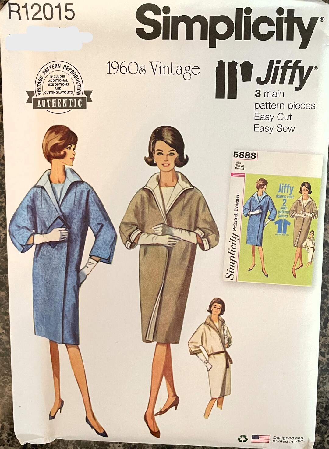 Simplicity R12015 Reproduction 1960's Wrap COAT Sewing Pattern 12015 ...