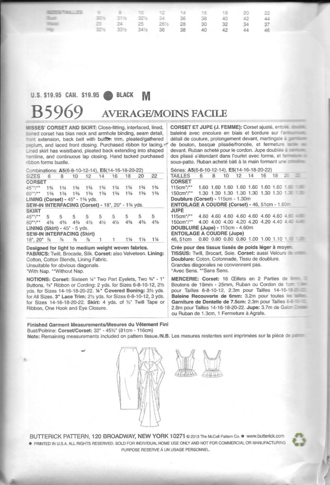 Butterick 5969 Misses' Steampunk Costume Corset Skirt | Etsy