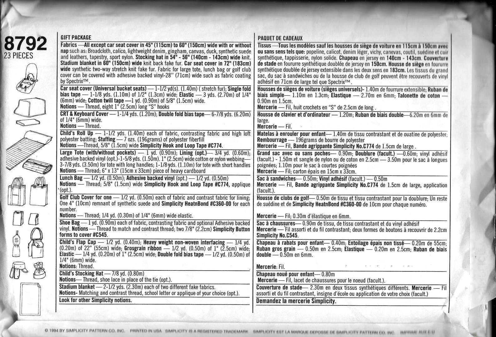 Simplicity 8792 Car Seat Cover Large Tote Shoe Bag Golf Club | Etsy