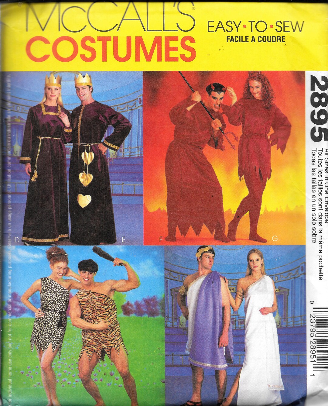 Mccall's 2895 Adult Devil, Caveman, Flintstones, Greek Toga, King ...