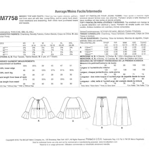Mccall's M7758 Top and Pants Sewing Pattern 7758 UNCUT Plus Size L, XL ...