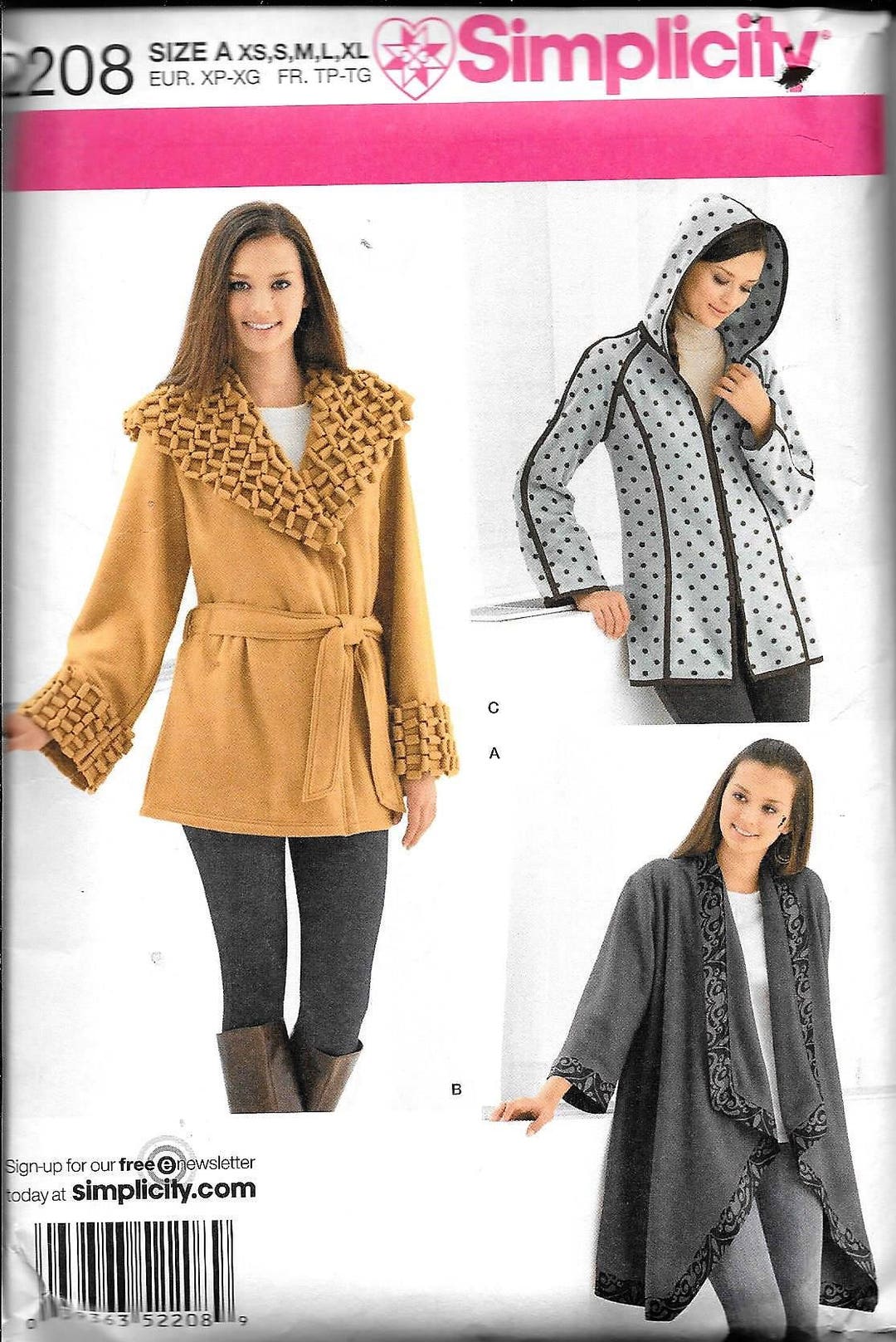 Simplicity Pattern 2208 Ms Fleece Jackets Hood Collar Sleeve Hem ...