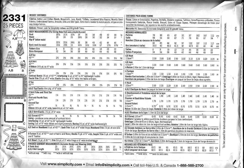 Simplicity 2331 / 0423 Sewing Pattern Gypsy/fortune Teller Renaissance ...