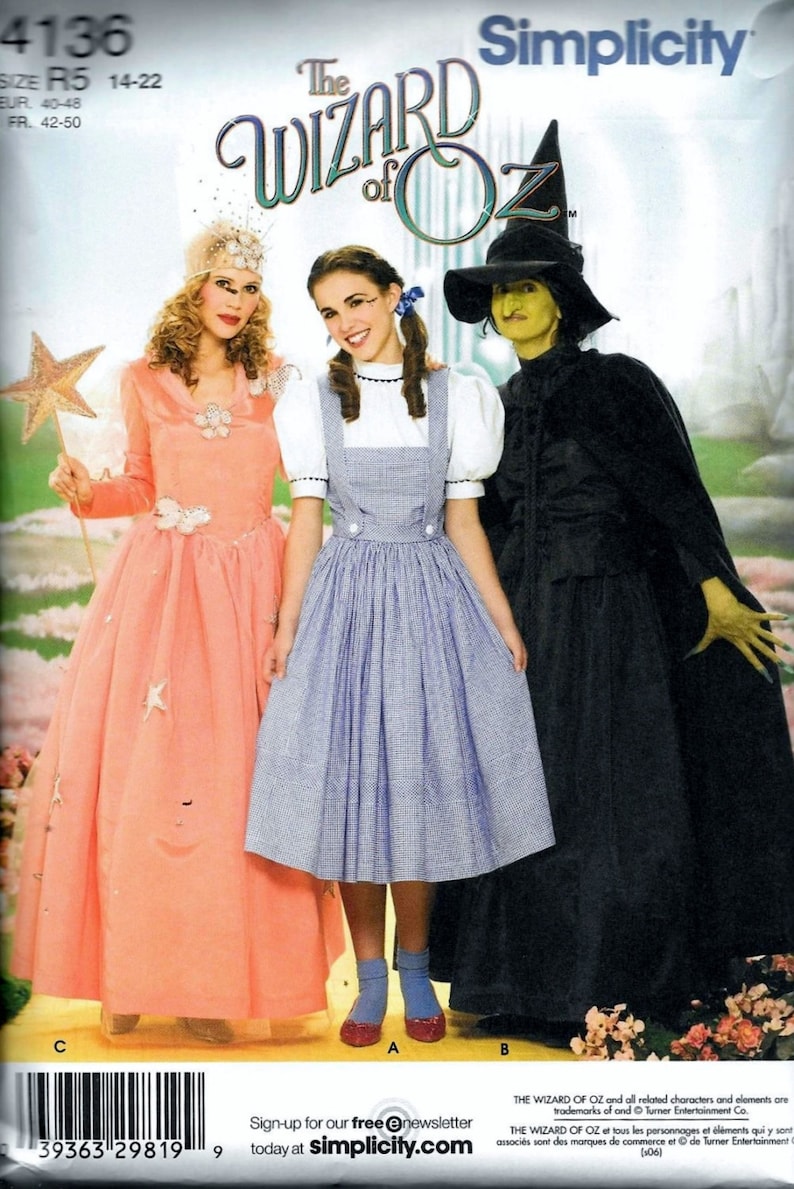 Simplicity 4136/0854 Pattern Wizard of Oz Dorothy, Good & Bad Witch ...