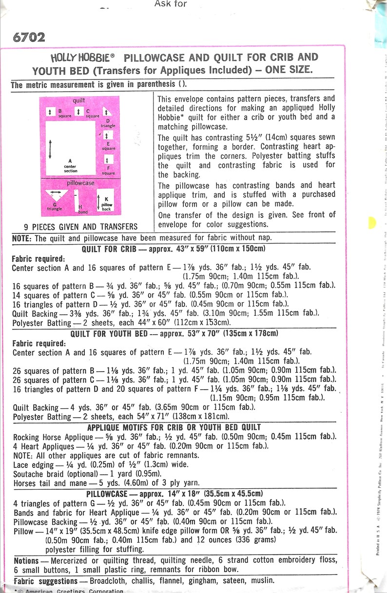 Vintage Simplicity 6702 Holly Hobbie Bed QUILT Sewing Pattern - Etsy
