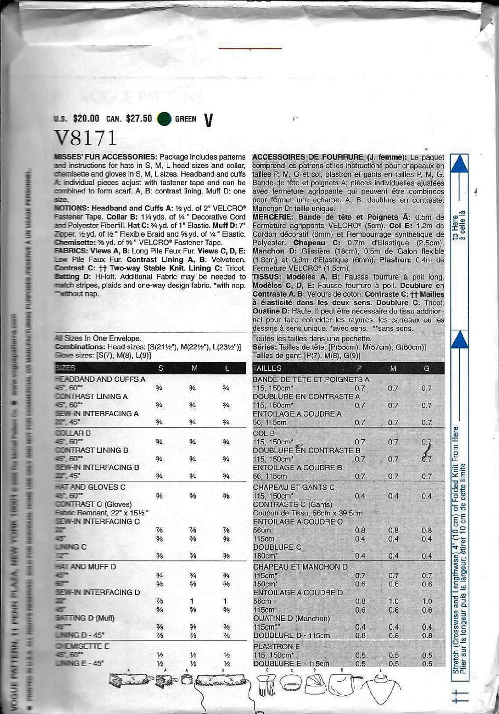 Vogue 8171 Misses Vintage Style Fut Hats, Collar, Chemisette, Gloves ...