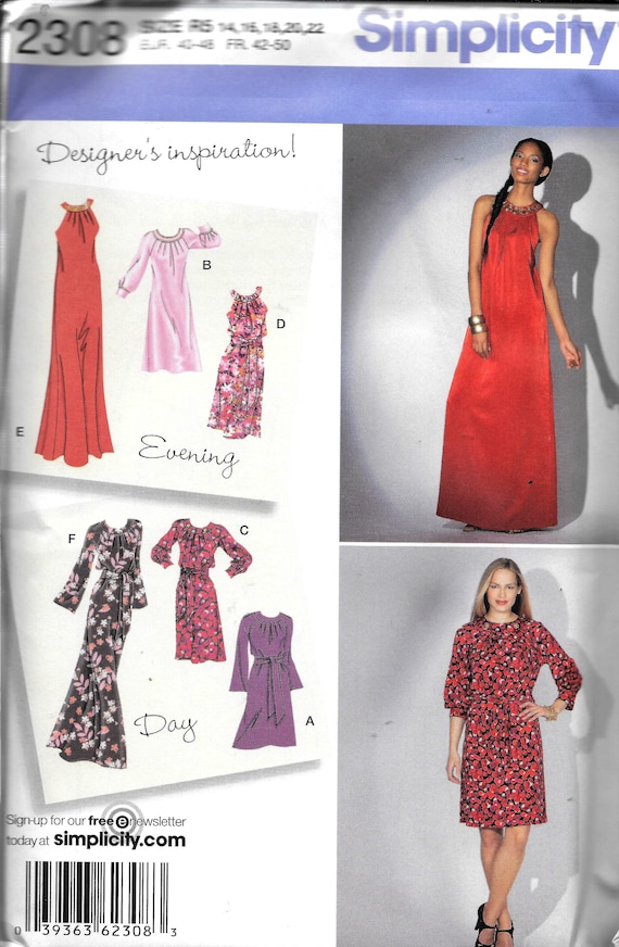 Simplicity 2308 Misses Dress 2 Lengths Sash Retro Day Night | Etsy