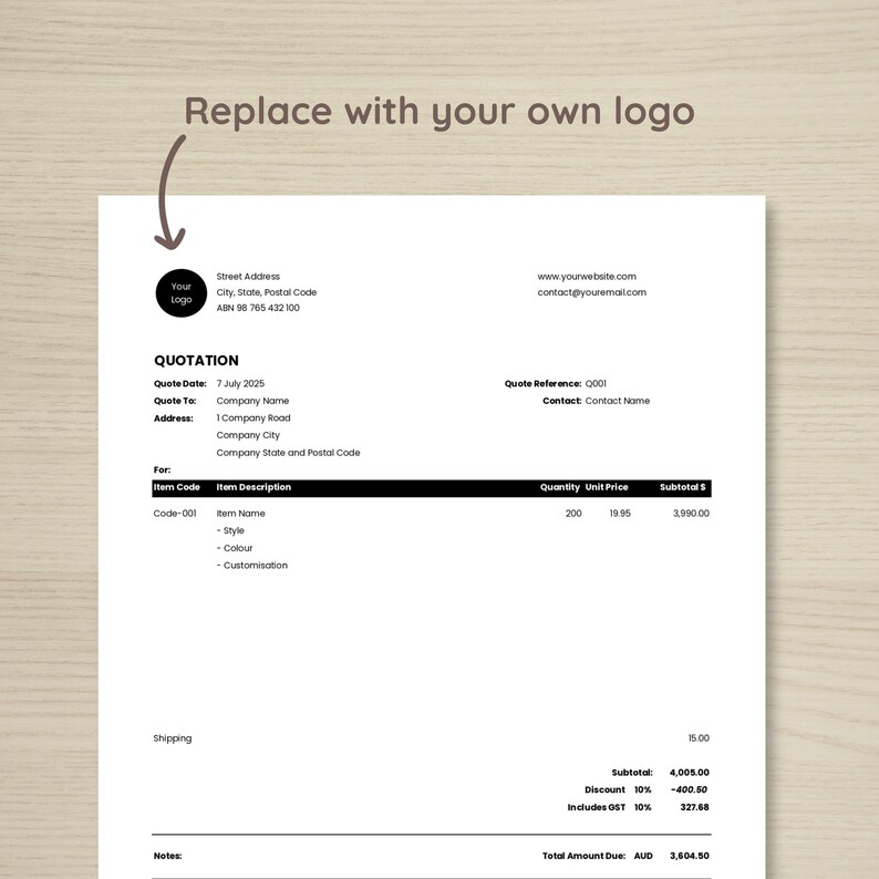 Customer Quote | Editable Quote Template | Quote Form | Customer Price ...