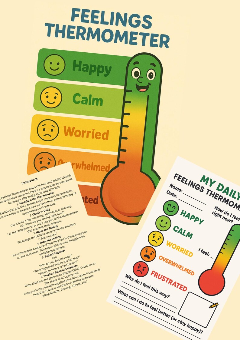 Feelings Thermometer for Kids;daily Emotional Check-in;printable ...