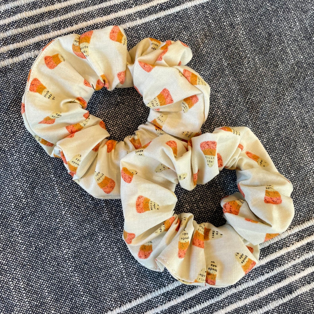 Candy Corn Hair Scrunchie, Halloween Scrunchie, Orange and White Hair Scrunchie, Hair Elastic ...