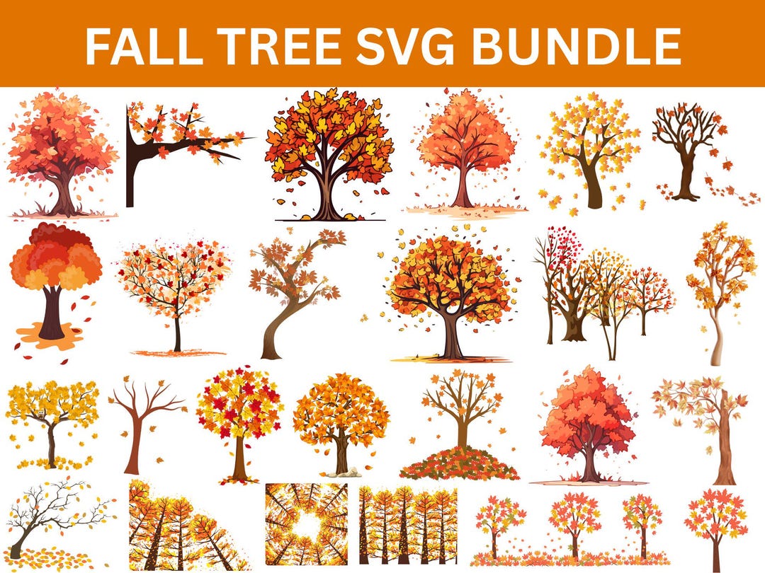 Fall Tree SVG Bundle, Autumn Clipart, Forest Silhouette (digital ...