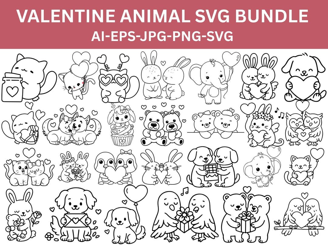 Animals With Valentine Bundle SVG for Cut File,animal Hand Drawn,love ...