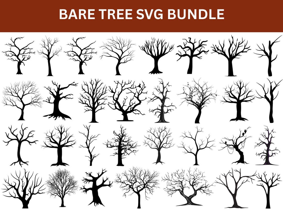 Bare Tree SVG Bundle,cut Files for Circut,leafless Silhouette Clipart ...
