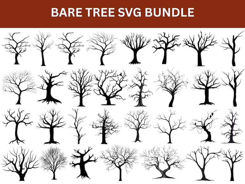 Bare Tree SVG Bundle,cut Files for Circut,leafless Silhouette Clipart ...