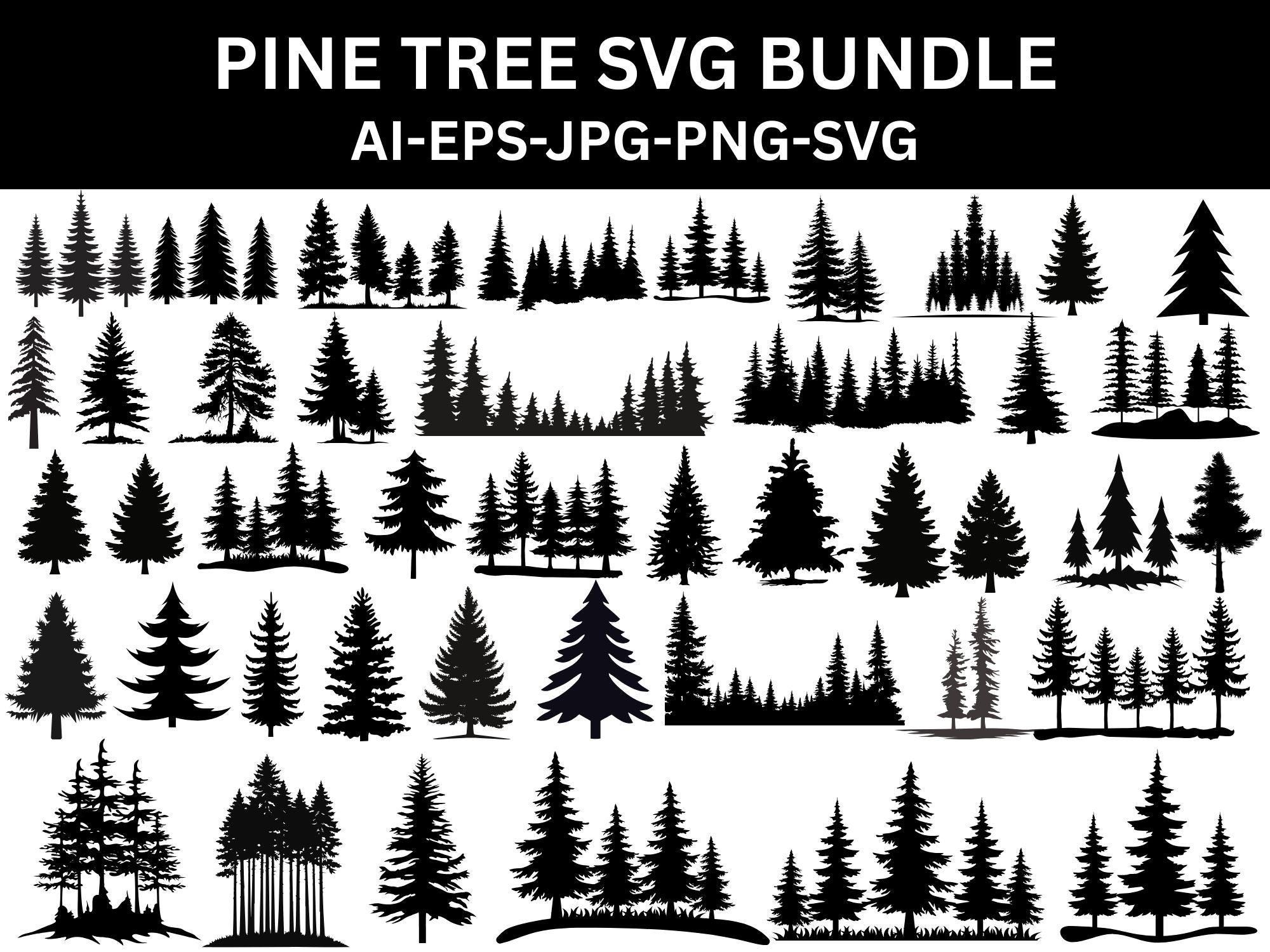 Evergreen Tree SVG Bundle, Pine, Fir, Forest Stencil (commercial Use ...