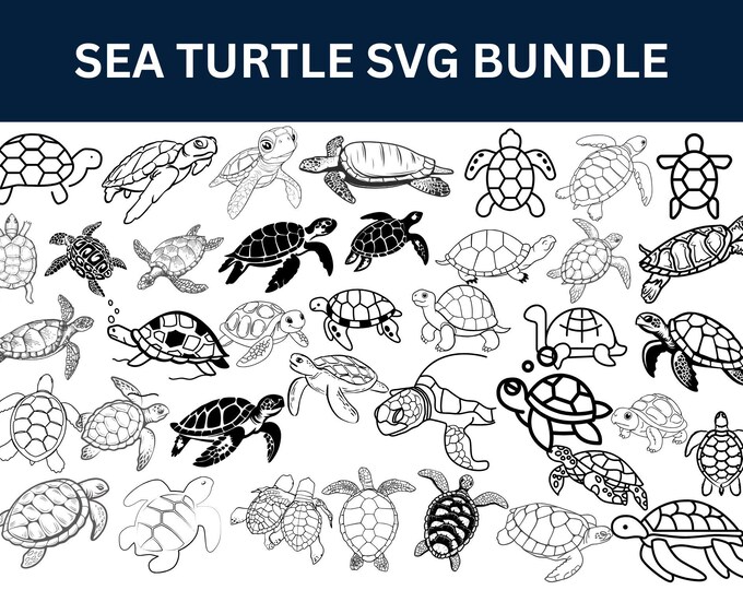 Sea Turtle SVG Bundle: 60 Ocean Animal Designs - Cricut, Silhouette ...