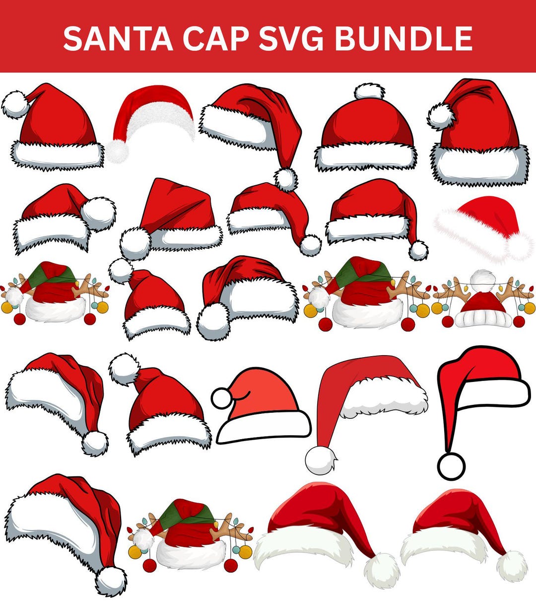 Santa Hat SVG Bundle: Christmas Clip Art, Silhouette Cut Files (digital ...
