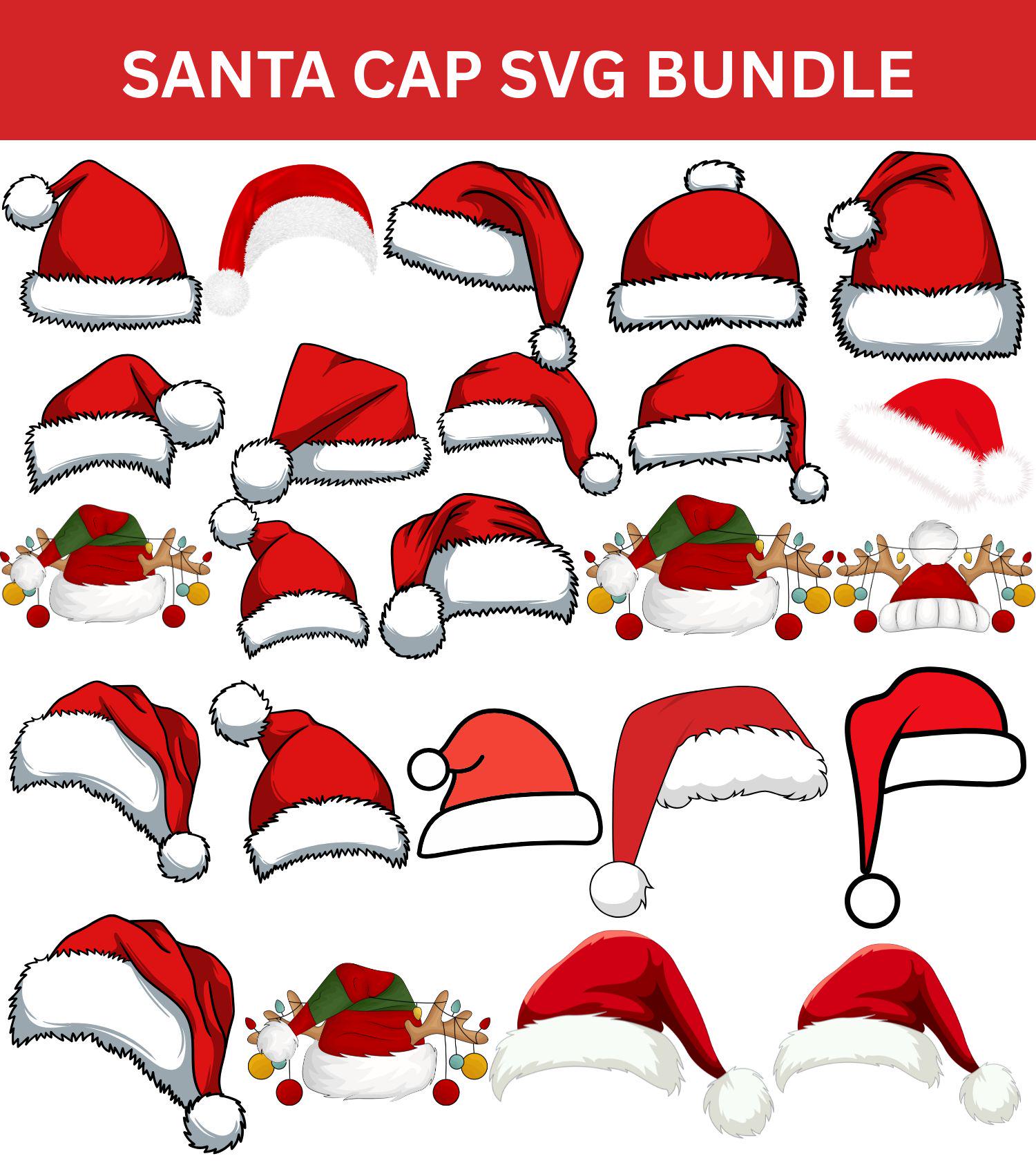 Santa Hat SVG Bundle: Christmas Clip Art, Silhouette Cut Files (digital ...