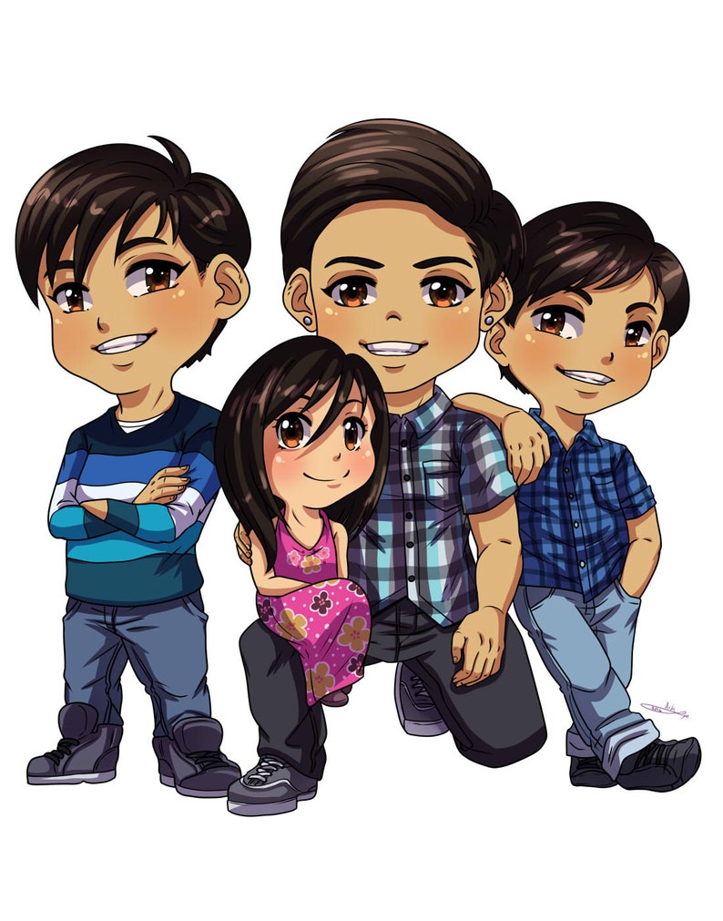 CUSTOM Chibi Family Portrait Customized Anime Art Portrait | Etsy