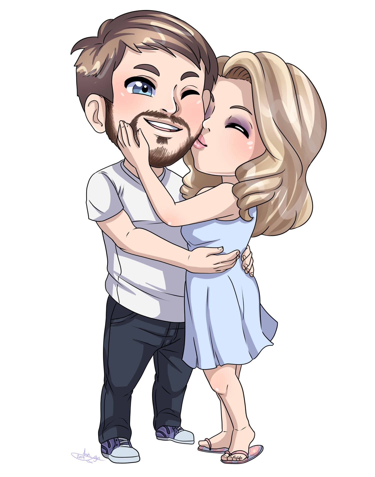 Chibi Anime Couple Hugging Drawing