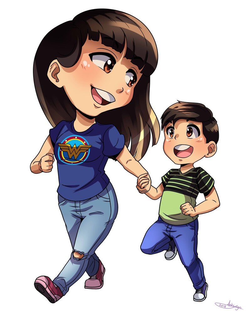 CUSTOM Chibi Family Caricature Mother's Day Caricature - Etsy